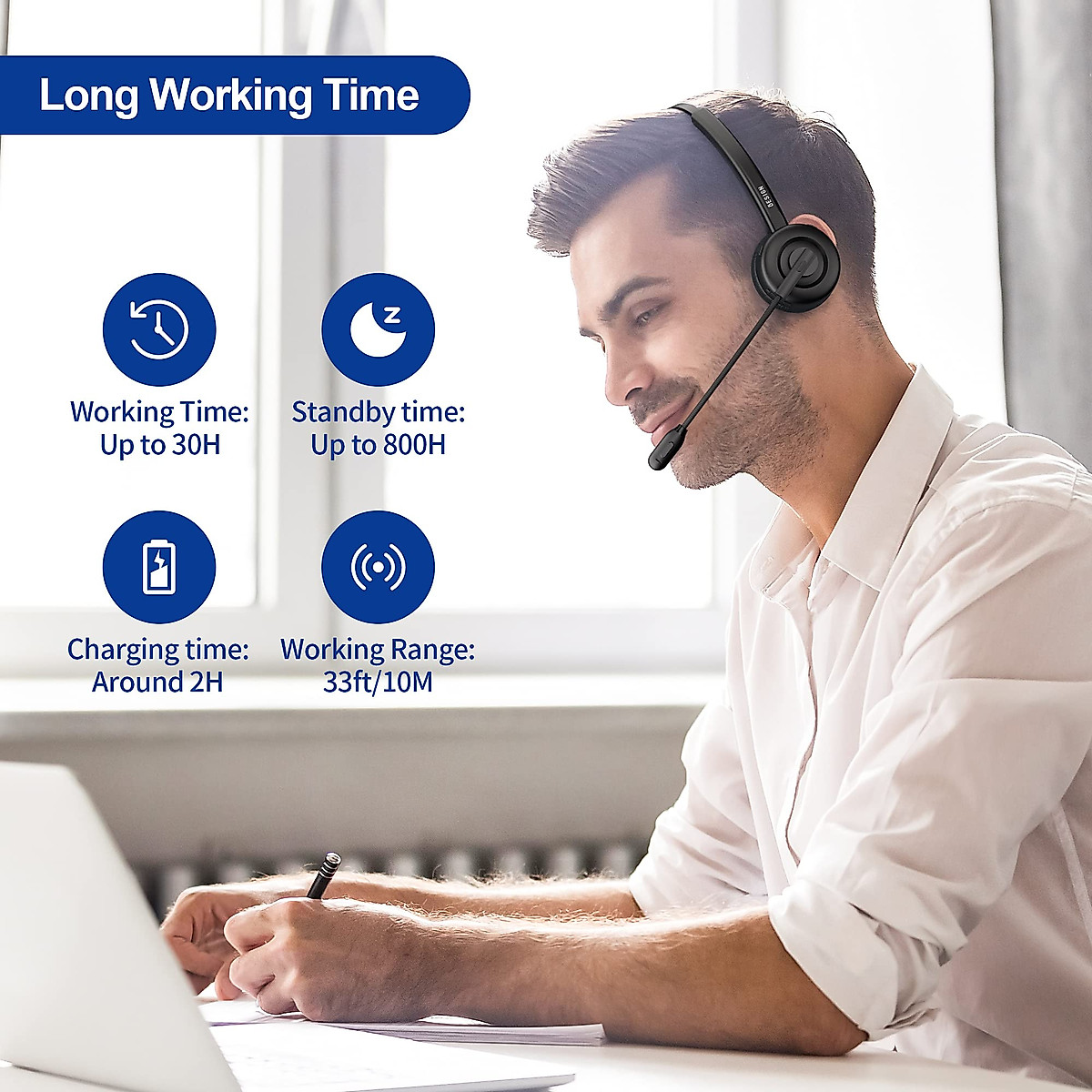 BESIGN BHF02 Pro Bluetooth Handsfree Headset (Headset with USB Adapter for PC, Black)