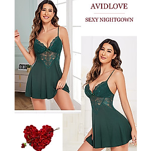 Avildlove Chemise Nightgowns for Women Sexy Sleepwear Modal Chemise Lace Lingerie Gown (Dark Green,L)