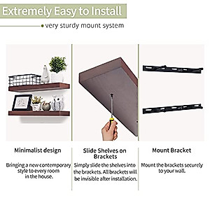 Floating Shelves, 2 Pack 24" Long Thick Handmade Rustic Floating Wall Shelves, Natural Wood Large Heavy Duty Floating Shelves for Bathroom Bedroom Kitchen Living Room, Dark Walnut