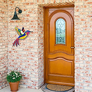 John's Studio Hummingbird Wall Decor Outdoor Metal Garden Hanging Art Glass Sculptures Home Bird Theme Decorations for Living Room, Bedroom Yard, Fence and Patio - 18.1 Inches