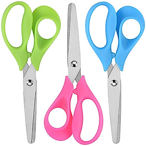 Left Handed Scissors Kids,5" Left Handed Kids Craft Scissors Ages 3+ Stainless Steel Soft Comfort-Grip Handles Blunt Lefty Safety School Scissors For Classroom Home Household 3 Pack