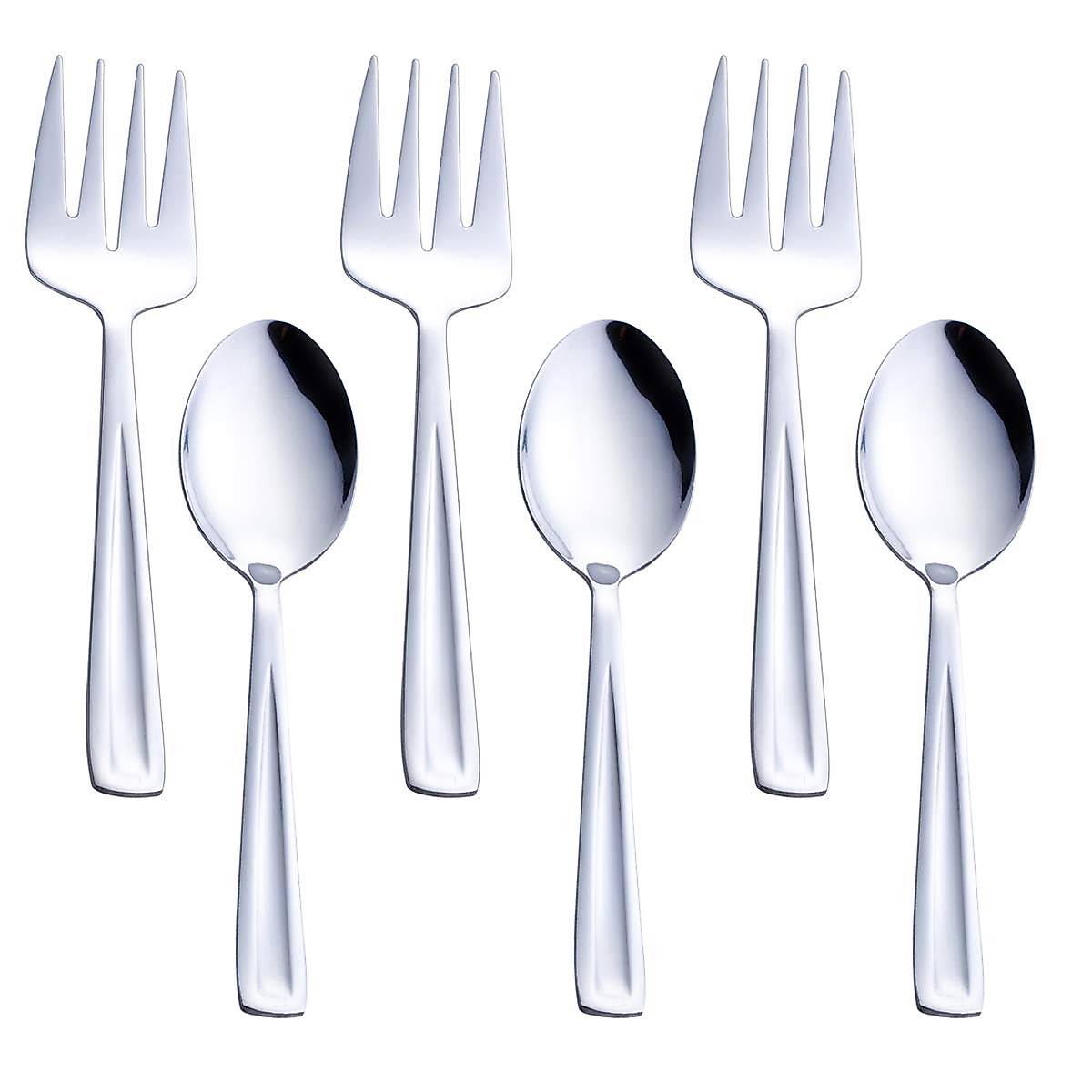 GoGeiLi Stainless Steel Serving Spoon and Serving Fork Set, Include 3 Large Serving Spoon and 3 Serving Fork, 9.5-inch Catering Serving Utensil Set, Dishwasher Safe