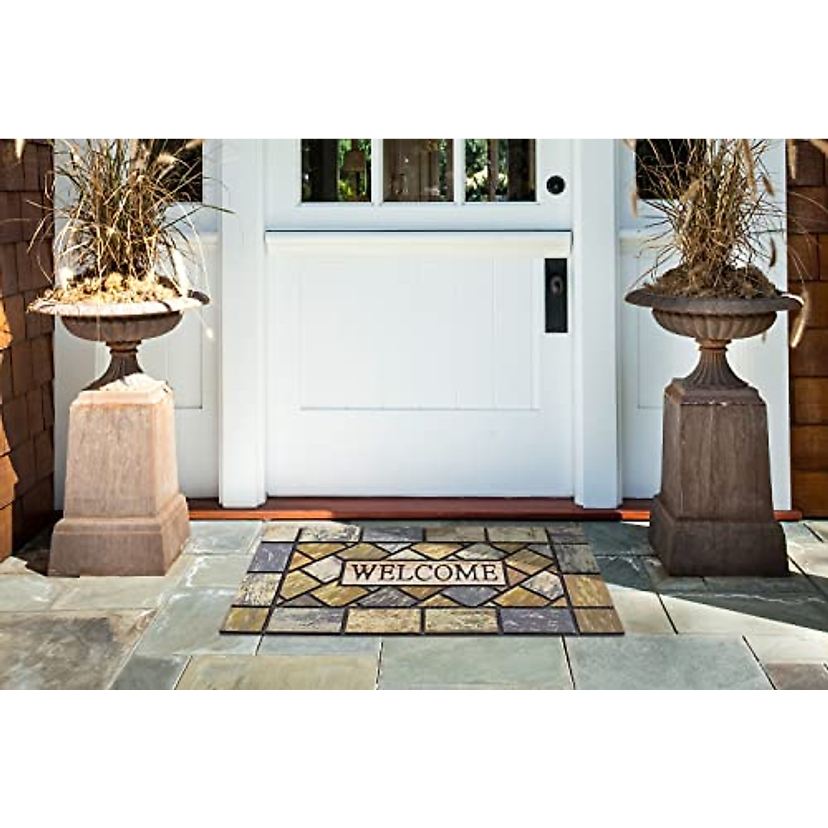 MTOUOCK Welcome Mats Outdoor, 17 * 30" Front Door Durable Mat for Non Slip Rubber Outdoor Home Entrance, Geometric Shape Style Outside Entry