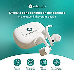 Kaibo Buds - Bone Conduction Headphones with True Wireless Stereo - Bone Conduction Earbuds - Open Ear Bluetooth Earphones - IP55 Water-Resistant - 16 Hours With Charging Case - Smart Touch (White)