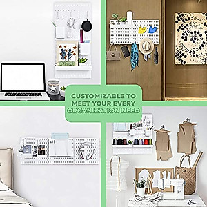 YOKEPO Pegboard Combination Kit with 2 Pegboards with 10 Accessories Modular Hanging for Wall Organizer, Crafts Organization, Ornaments Display, Nursery Storage, White | 22" x 11" Peg Boards for Wall