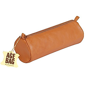 Clairefontaine - Ref 77032C - Age Bag Leather Large Round Pencil Case - 22 x 8cm in Size - Suitable for Storing & Transporting Pencils, Pens & Accessories - Brown