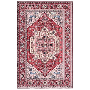 SAFAVIEH Tucson Collection Area Rug - 5' x 8', Red & Pink, Persian Design, Non-Shedding Machine Washable & Slip Resistant Ideal for High Traffic Areas in Living Room, Bedroom (TSN139R)