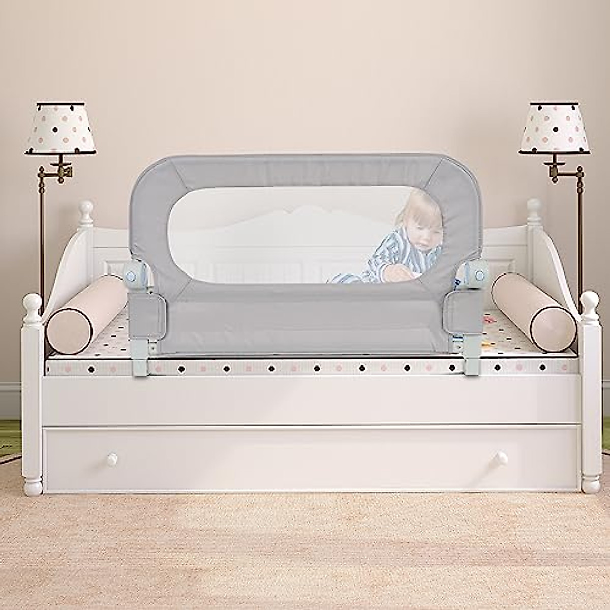 Y- Stop Toddler Bed Rails for Crib, Bed Rail for Toddlers with Reinforced Anchor Fit for Slats& Boxspring, Baby Bed Rail Guard Folding up, Sturdy Crib Rail Guard