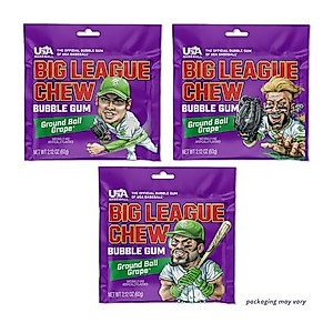 Big League Chew Ground Ball Grape Bubble Gum - Juicy Grape Flavor Explosion | Ideal for Baseball Games, Teams, Concessions, Parties, and Beyond | Pack of 12 Bags (2.12oz Each)