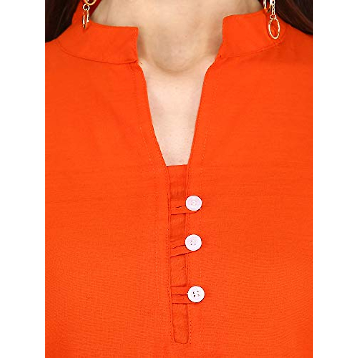 Ramkudi Indian Women's Plain Cotton Kurti Orange Top