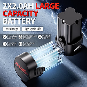 FULLYEA Electric Ratchet Wrench Set, 550 RPM Cordless Ratchet Wrench, 3/8" 18V Power Ratchet Tools with Variable Speed, LED Light, 7 Sockets, 2 Packs 2.0Ah Lithium-Ion Battery and Fast Charger