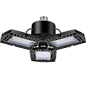Garage Light, 60W Bright LED 2 Pack Garage Lights, with 3 Adjustable Panel LED Shop Lighting,E26/E27 6000LM 6500K Screw in Ceiling Lights for Barn Basement Attic Warehouse Workshop