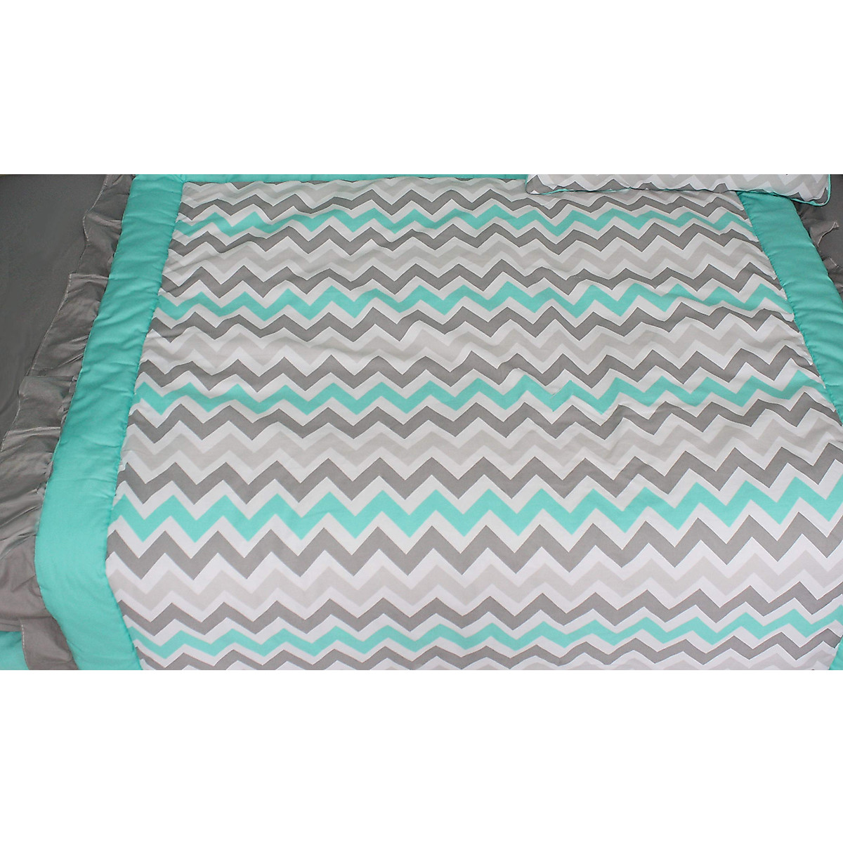 BabyFad Elephant Turquoise Chevron 9 Piece Baby Crib Bedding Set 100% Cotton