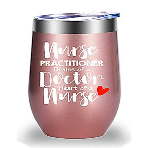 Mamihlap Nurse Practitioner Brains Of A Doctor,Heart Of A Nurse Wine Tumbler.Nurse Practitioner Gifts for Friend Daughter Women.Nurse Appreciation,Nursing School Graduation Gifts.(12 oz Rose Gold)