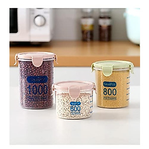 NC Food Sealed can Kitchen Spice nut Food can Refrigerator Moisture-Proof Storage Box Grain Storage Tank 1000ml Green with Scale