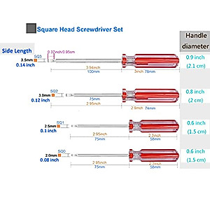 Square Head Screwdriver Set 4 Sizes, SKZIRI 4PCS Square Screwdriver Tool Kits Magnetic Tips SQ0 SQ1 SQ2 SQ3