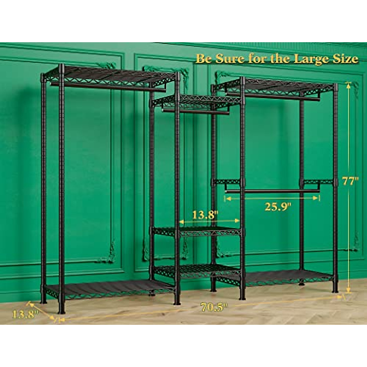 Raybee Clothes Rack Heavy Duty Clothing Racks for Hanging Clothes 725LBS Capacity Metal Clothing Rack Heavy Duty Wire Garment Rack Freestanding Portable Clothes Rack Sturdy 77" H x 70.5" W x 13.8" D