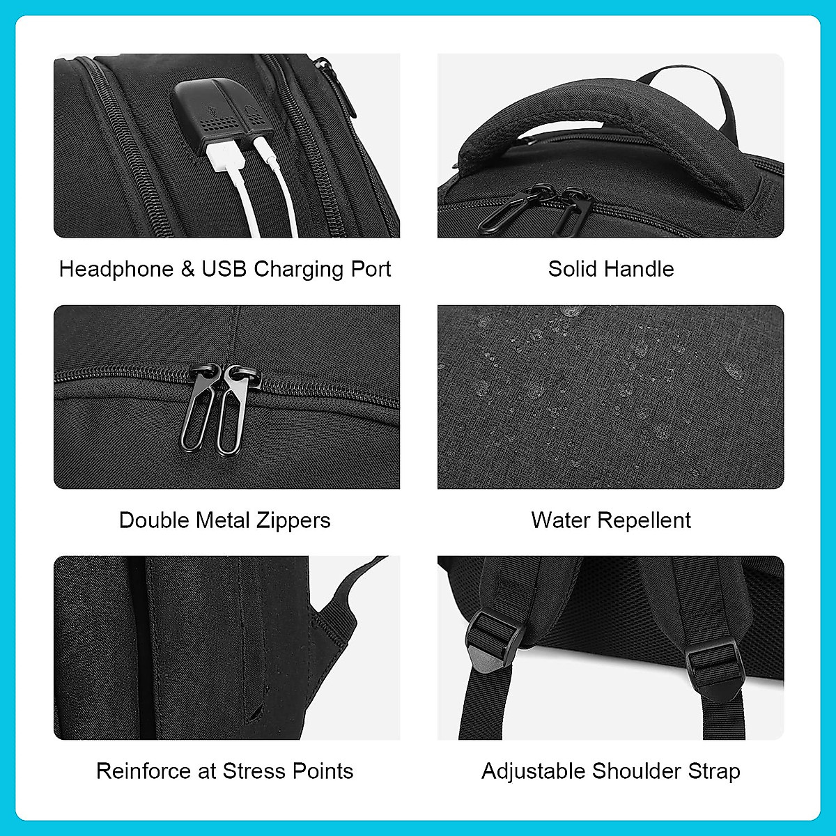 LOVEVOOK Classic Laptop Backpack for Women Men, Large Capacity College Backpacks School Bookbag Water Resistant Travel Work Bag, Fit 15.6 Inch Laptop, Black