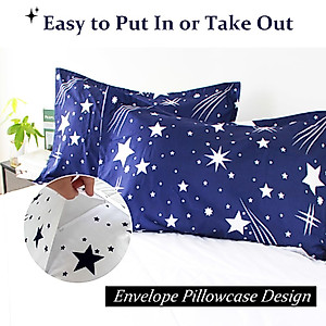 Duvet Cover Queen Bedding Set - Star Quilt Cover with Zipper Closure, Soft Breathable, Blue, ZHH