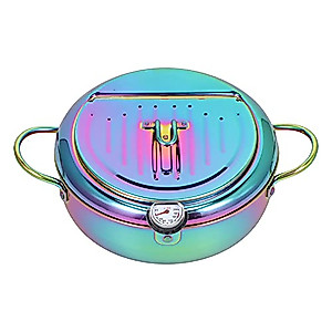 3.4L 10 Inch Stainless Steel Fryer with Temperature Control Japanese Style Tempura Fryer Pan Nonstick Coating Mini Deep Fryer for French Fries Shrimp Chicken Wings Deep Fryer