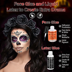 Halloween Makeup Liquid Latex SFX Makeup Kit Special Effects Makeup with Face Body Paint, Makeup Glue, Washable Fake Blood, Scar Wax, Paint Brushes for FX Clown Cosplay Costume Halloween Deco