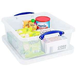 Really Useful Box Plastic Storage Box 31.5 Litre Clear Winged Lid (Pack of 3)