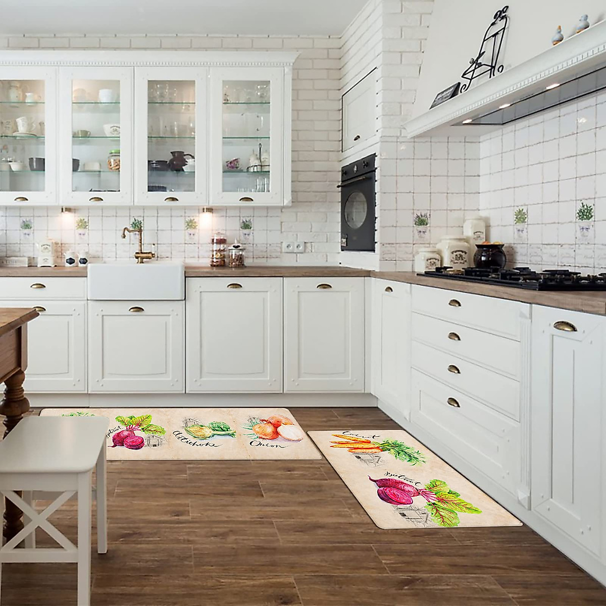 Vegetables Four Prints 2 PCS Memory Foam Kitchen Mats, Water Absorbent Kitchen Rugs, Anti-Skid Kitchen Mat and Rug for Kitchen, Floor Home, Office, Laundry, Sink Retro Kraft Paper Texture