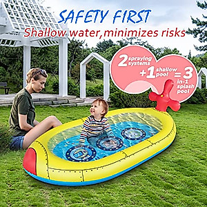 Josen Splash Sprinkler Pool,Outdoor Water Play Toys for Toddlers and Kids,Baby Splash Pad,Children Ball Pit Pool, Birthday Gifts for Boys and Girls,(4 Rubber Ducks Included) - Submarine
