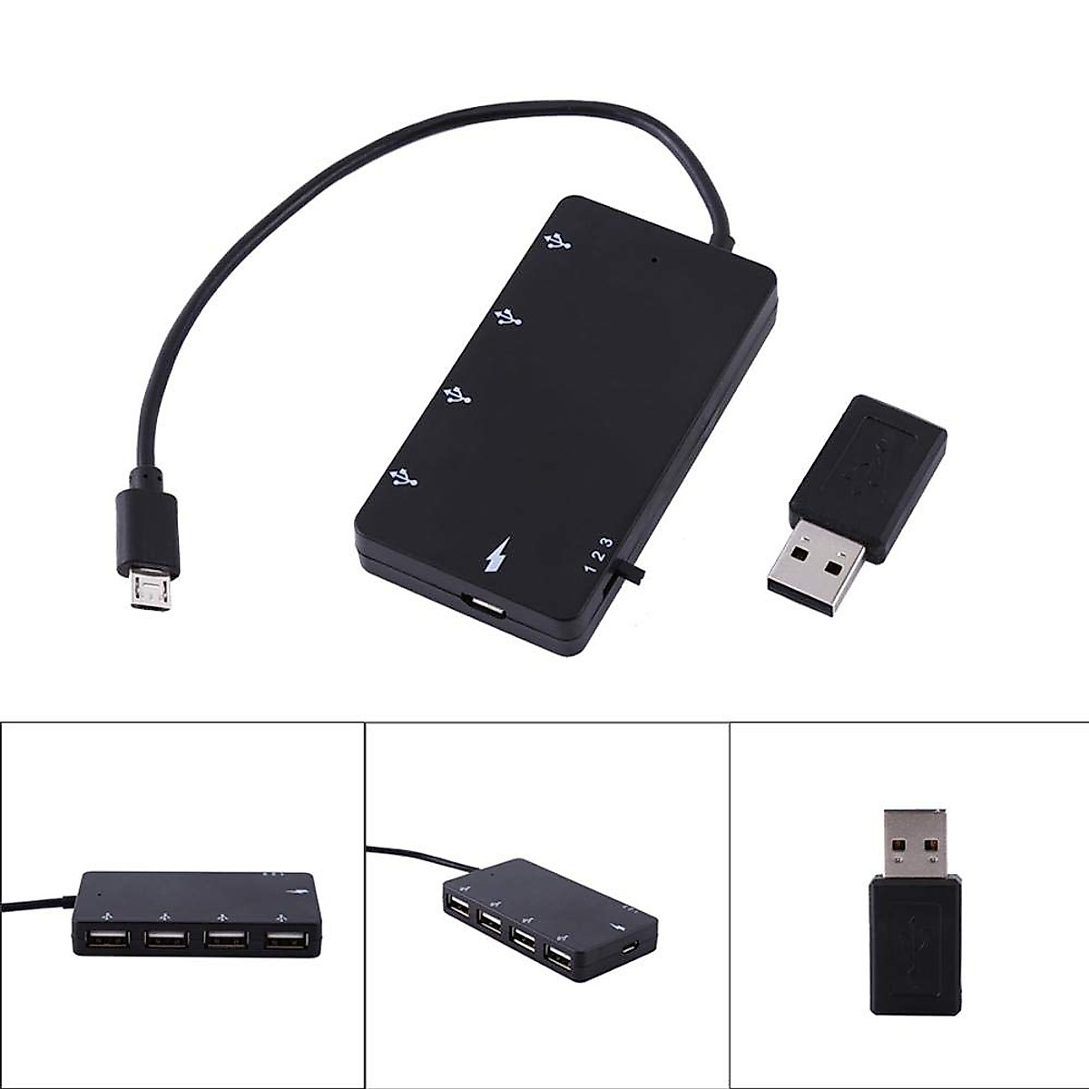 01 4 Port OTG Cable Adapter, 4 Port Micro USB Hub USB2.0 OTG Extension Adapter Charging Cable for Smartphone and Tablet Cable Converter 4 Port USB 2.0 Data Hub