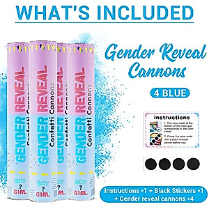 Gender Reveal Party Supplies Confetti Cannons 4-piece Pack (4 Blue) 12 inch