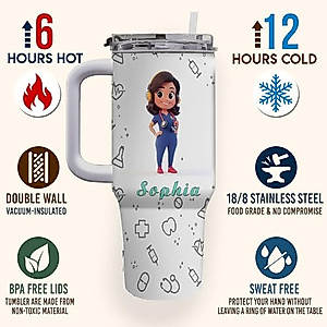 Personalized Nurse Tumbler 40oz -nurse medical soundscape designer-Custom Name Insulated Travel Mug with Handle & Straw, Gift for Nurses, Medical Workers, Appreciation, Mother's Day ST4sQx