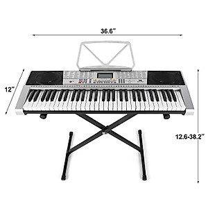 MUSTAR 61 Key Piano Keyboard, MEKS-400 Electric Piano Keyboard with Lighted Up Keys, Learning Keyboards Piano for Beginners, Piano Stand, LCD Screen, Headphones, Microphone, Kids Birthday Gifts