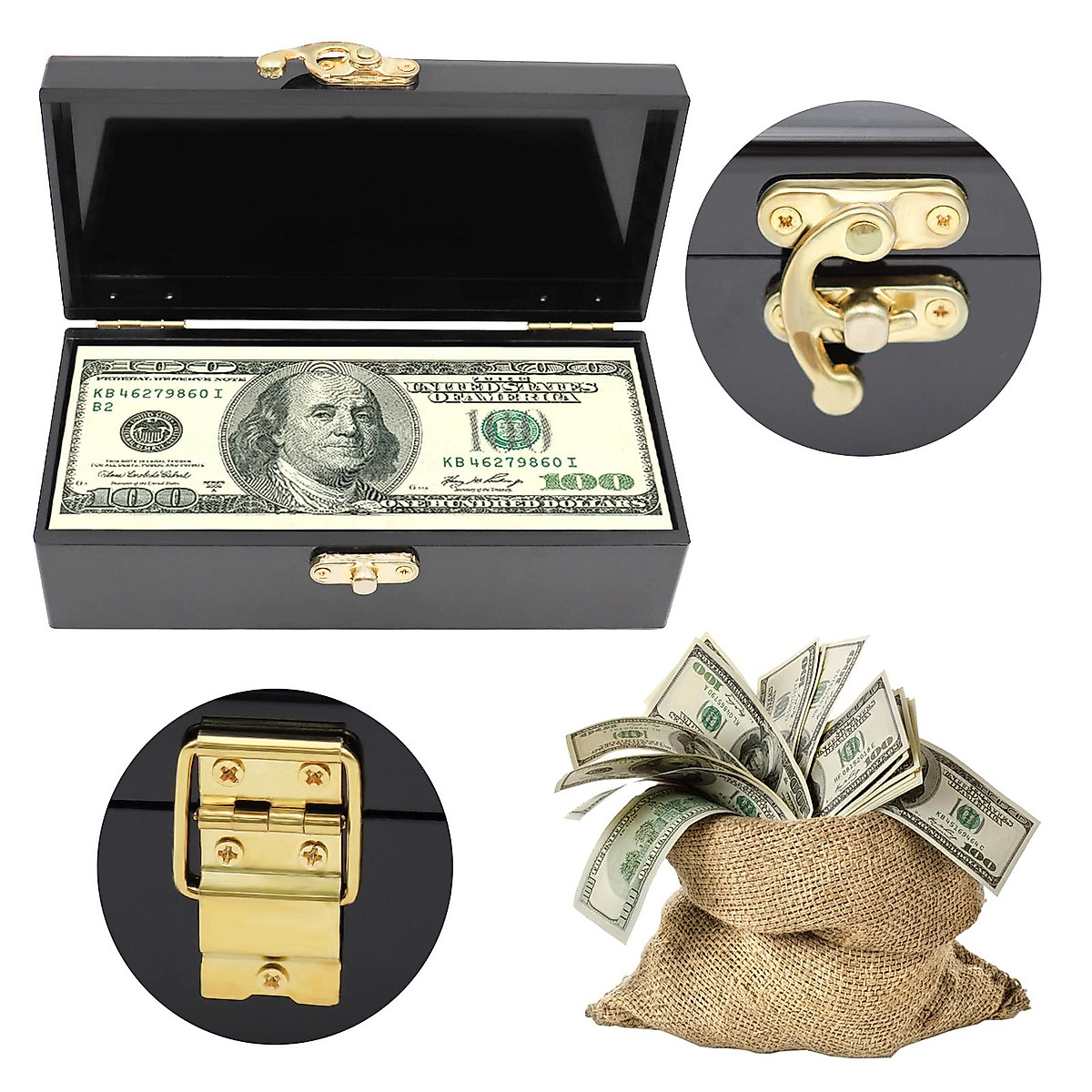 Black Acrylic Lockable Cash Box, Money Holder, Cash Organizer, Single Row Currency Tray, Money Storage Box