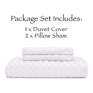 Chanasya Premium Clipped Duvet Set - Tufted Boho Double Brushed Chic Soft Textured Clipped Solid Microfiber Duvet Set - 1 Duvet Cover & 2 Pillow Sham - 3-Piece Set - White, King Size