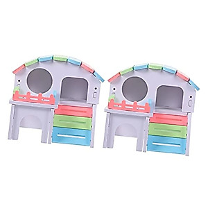 Ipetboom 2 pcs Mini Colorful Sleeping Play Exercise Houses Climbing Hamster Cabin Small Chic Funny Guinea Hut Habitat Chew Toys and Chews with Nest Cage Gerbil Hideouts Hideaway Rat Animal