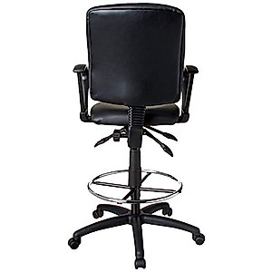 Boss Office Products Multi-Function LeatherPlus Drafting Stool with Loop Arms in Black