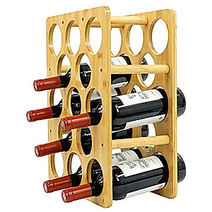 Diosbles Bamboo Countertop Wine Rack, Luxurious Wine Holder, Wine Bottles Organizer Stand, Water Bottle Organizer, Holds 13 Bottles