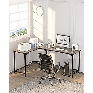 Teraves Modern L-Shaped Desk 66'' Corner Computer Desk Home Office Study Workstation Wood & Steel PC Laptop Gaming Table (Large, Black Oak)