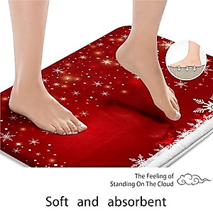 ArtSocket Christmas Bathroom Rugs and Mats Set 3 Piece, Snowflake Red Rugs Non Slip, Winter Snow Absorbent Microfiber Memory Foam Bath Mat Machine Washable Bathroom Floor Mats