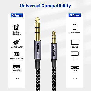 MOSWAG 6.35mm Male to 3.5mm Male TRS Stereo Audio Cable 3.28FT/1Meter with Zinc Alloy Housing and Nylon Braid Compatible for iPod Laptop Home Theater Devices Amplifiers and More