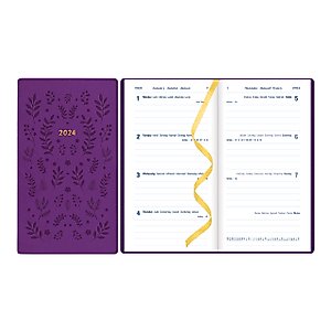 Letts of London Woodland Weekly Planner, 12 Months, January to December, 2024, Pocket Size, 5.875" x 3.125", Multilingual, Purple (C082175-24)