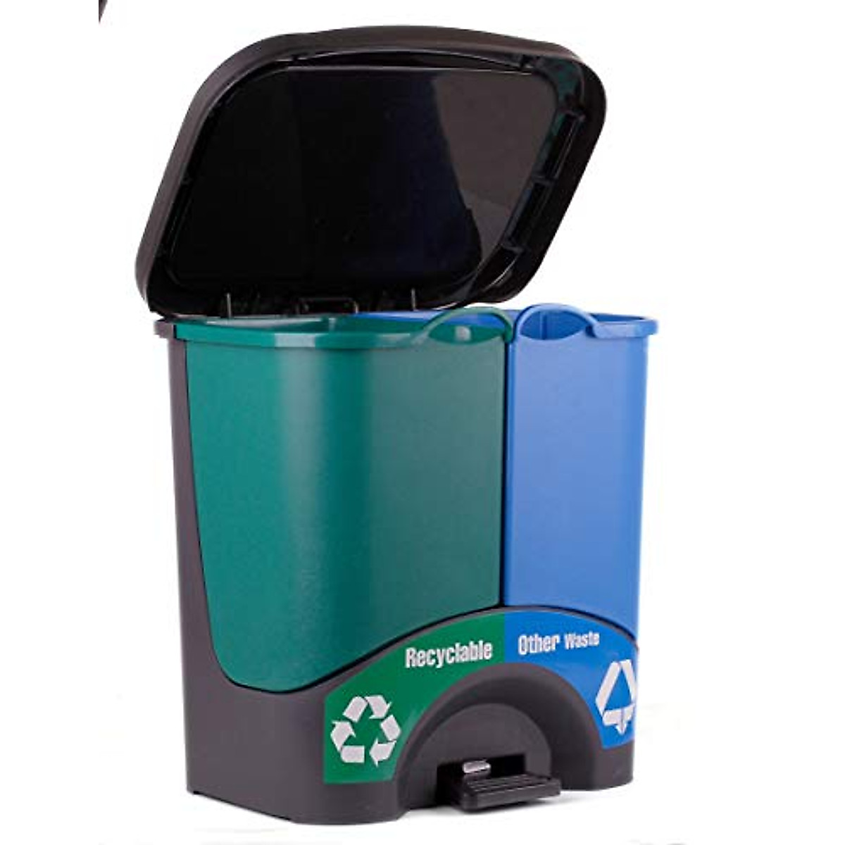 Mintra Home Trash Bins - (17.5inW x 17.5inH x 13inD) - Double Bin - Green/Blue - Recycle, Trash, Can, Bin, Garbage, Plastic, Wastebasket, Adjustable, Removable, Home, Office, Durable