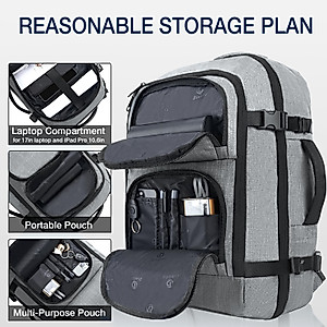 Dinictis 40L Travel Laptop Backpack for Men Women, Fit 17 Inch Notebook, Carry on Flight Approved Suitcase Backpack, Water Resistant Weekender Overnight Daypack, Grey