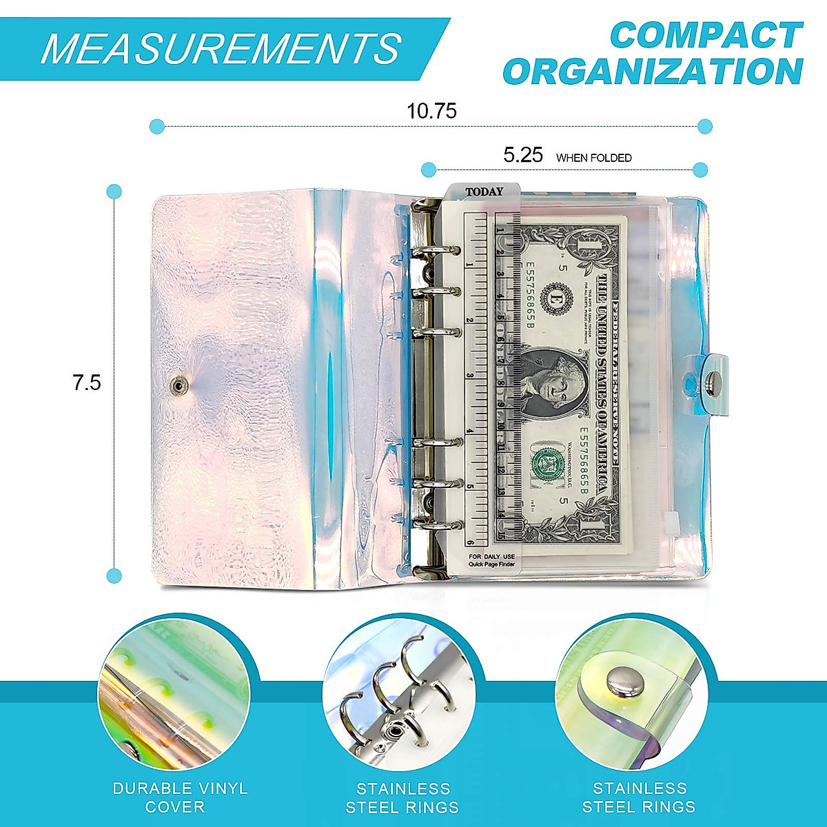 PVC Cash Envelopes Wallet Finances Organizer, 2023 Weekly & Monthly Personal Budget Planner, 6-Ring Binder Refillable Notebook Handbag with 12 Cash Envelopes & Budget Sheets Calendar