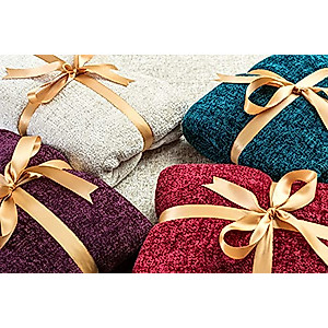 Chanasya Chenille Velvety Texture Decorative Throw Blanket with Tassels Super Soft Cozy Classy Elegant with Subtle Shimmer for Chair Couch Bed Living Bed Room Ivory Throw Blanket (50x65 Inches) Cream