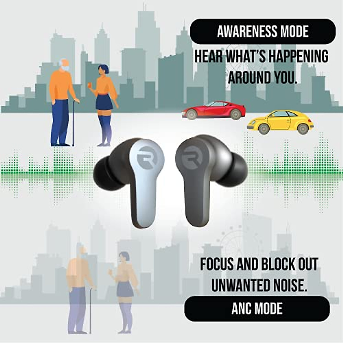 Raycon The Work Earbuds Bluetooth Wireless Earphones with Microphone- Stereo Sound in-Ear Bluetooth Headset True Wireless Earbuds with 32 Hours of Battery Life (Jet Silver)