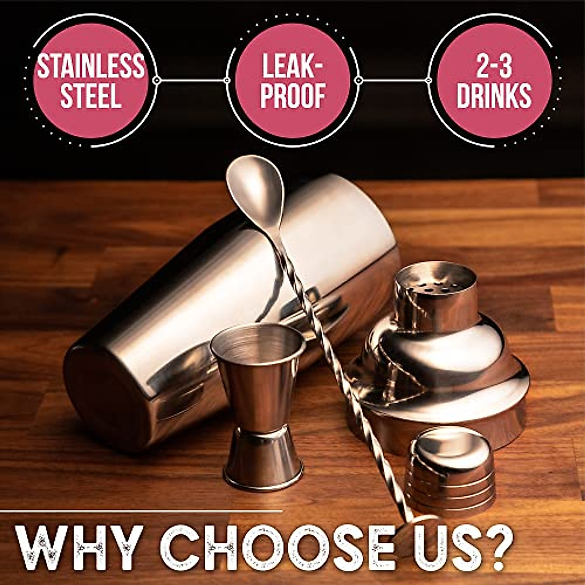 24oz Cocktail Shaker Set with Bar Accessories for Home Bar Shaker Set - Martini Shaker, Jigger, Drink Shaker Mixer Spoon - Alcohol Shaker Bartender Gift - Bartending Kit Essential for Home - Cresimo