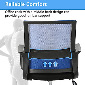 PayLessHere Office Chair Computer Chair Ergonomic Mesh Chair Mid-Back Home Office Swivel Chair Modern Desk Chair with Wheels Armrests Lumbar Support (Blue)