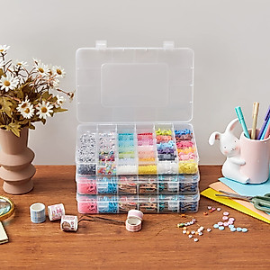 Lifewit 3 Pack 36 Grids Clear Stackable Plastic Organizer Storage Box Container with Adjustable Dividers for Beads, Art DIY, Crafts, Jewelry, Fishing Tackle with 5 Sheet Label Stickers