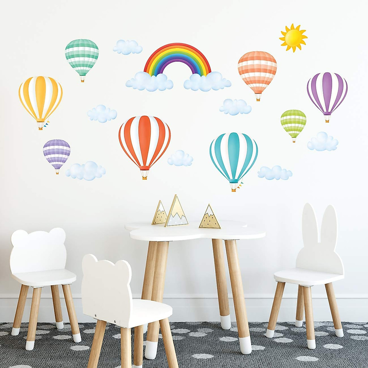 DECOWALL DS8-1801 Rainbow and Hot Air Balloons Kids Wall Stickers Wall Decals Peel and Stick Removable Wall Stickers for Kids Nursery Bedroom Living Room d?cor